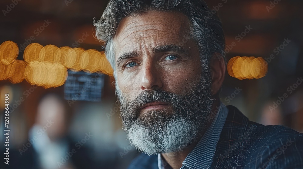 Intriguing Portrait of a Man with a Pixelated Beard, Blurred City ...