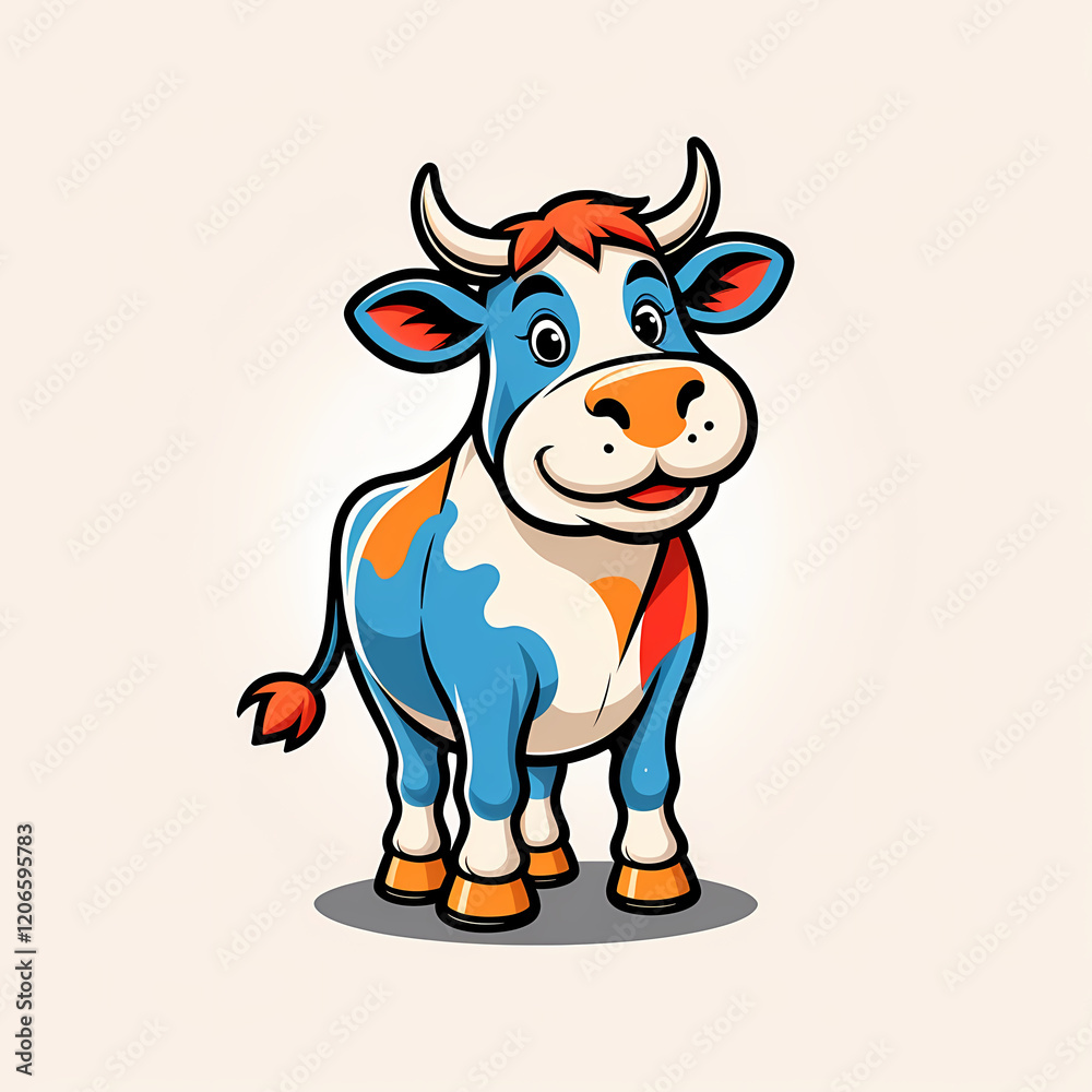 cartoon isolated cow with horns and blue color vaca aislada de dibujos ...