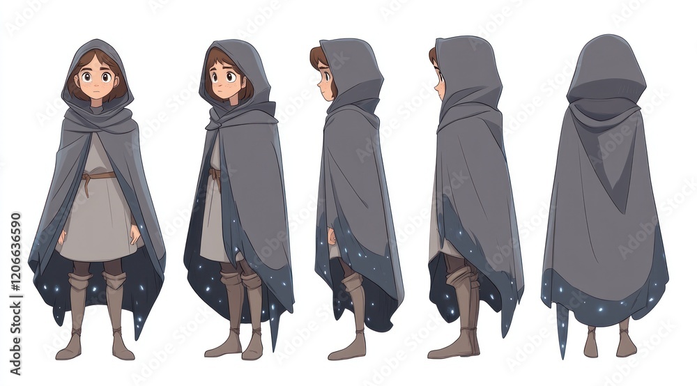 Girl, hooded cloak, animation, character, poses, design, digital art ...