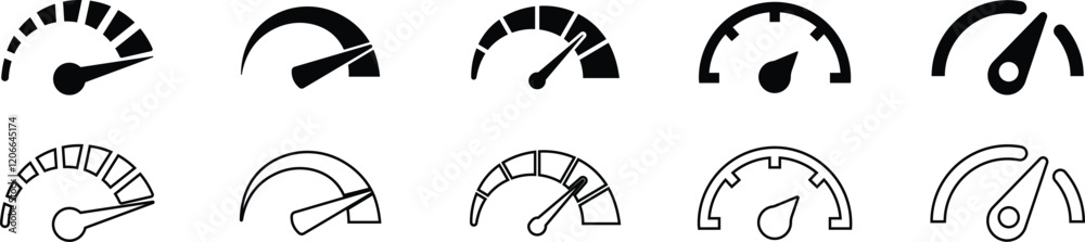 Speedometer icon. Speed indicator icon flat line set. Feedback Rating ...