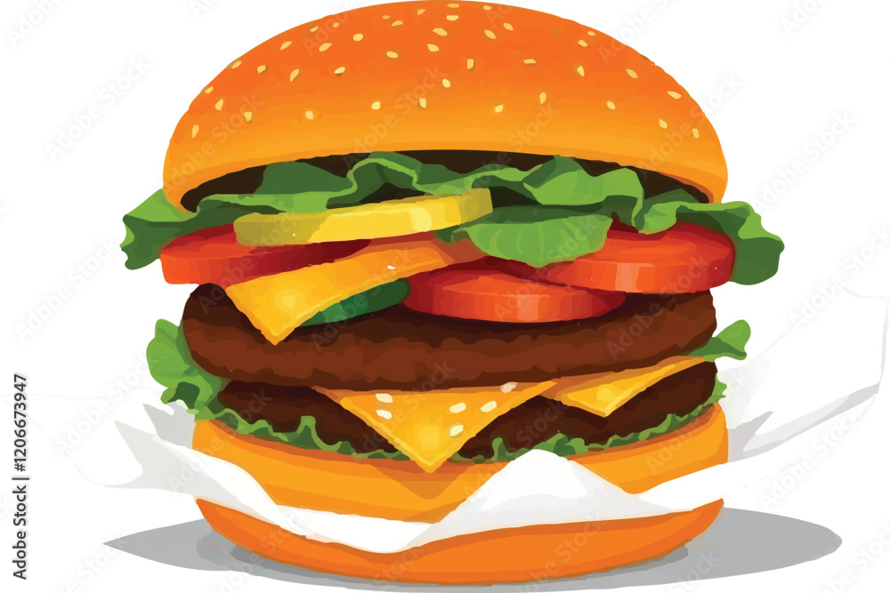 Delicious Cartoon Cheese Burger Vector Illustration with transparent ...