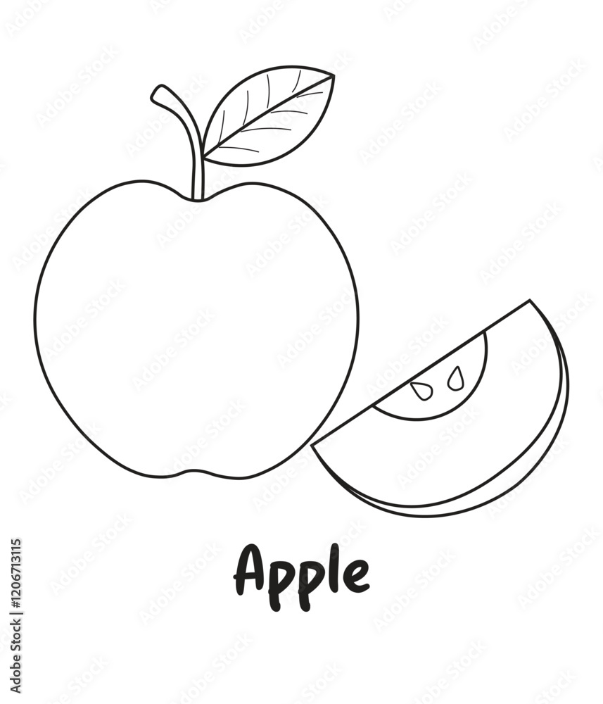 Apple Coloring Page Vector Illustration Image on White Background for ...
