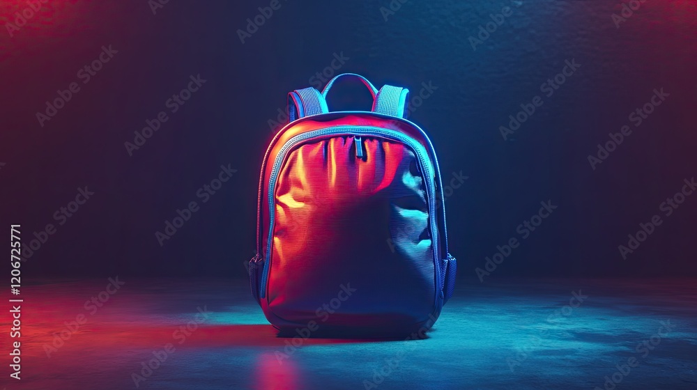 A vibrant, stylized backpack in red and blue with wing-like features on ...