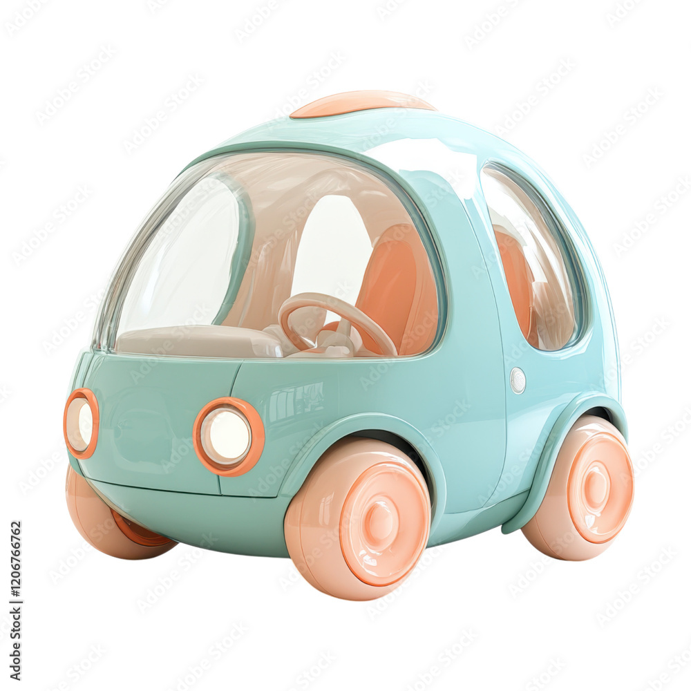 Futuristic Compact Toy Car with Rounded Design and Pastel Colors on ...