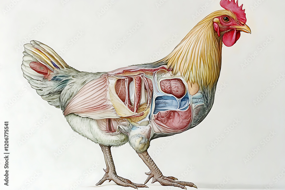 Anatomical Illustration of a Chicken Showing Internal Organs and ...
