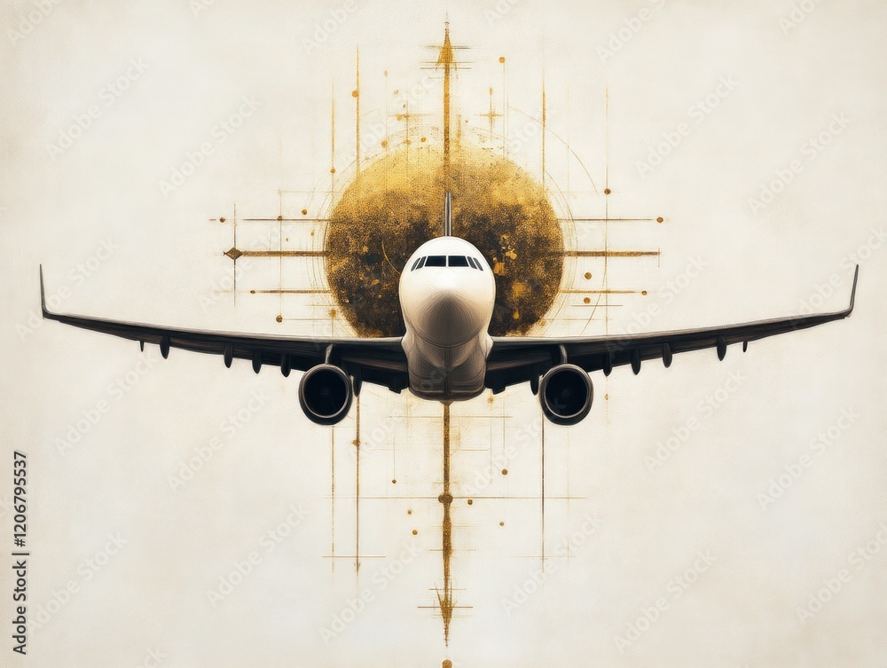 Airplane taking flight airport digital art abstract environment front ...