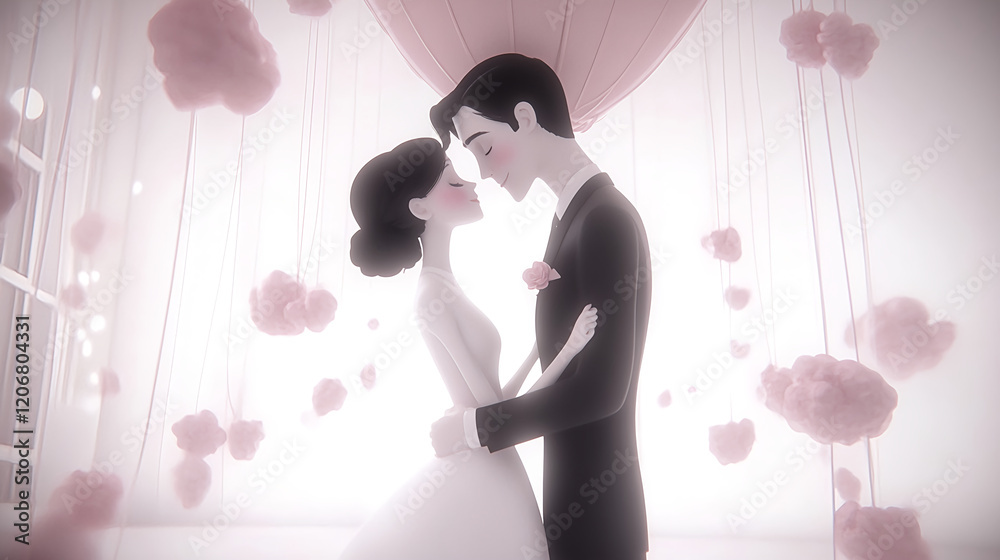 Romantic wedding kiss elegant venue animated short film dreamy ...