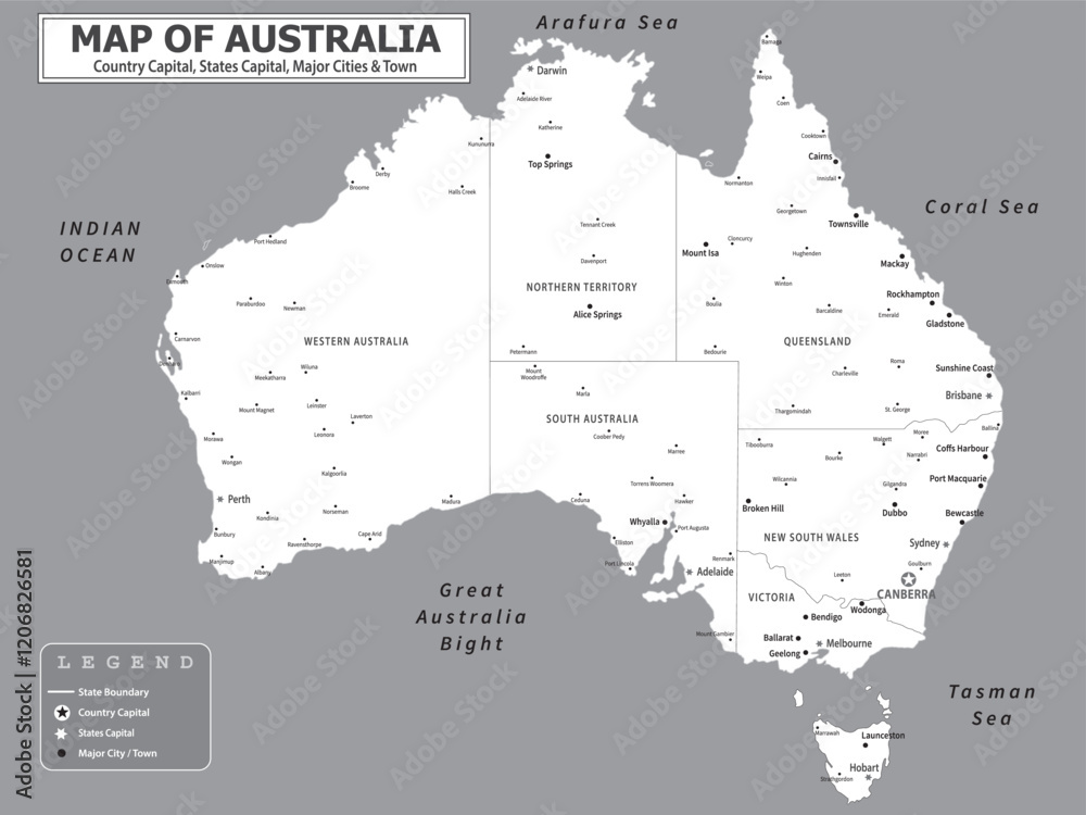 Australian Countries Geography Political map. Political map of country ...