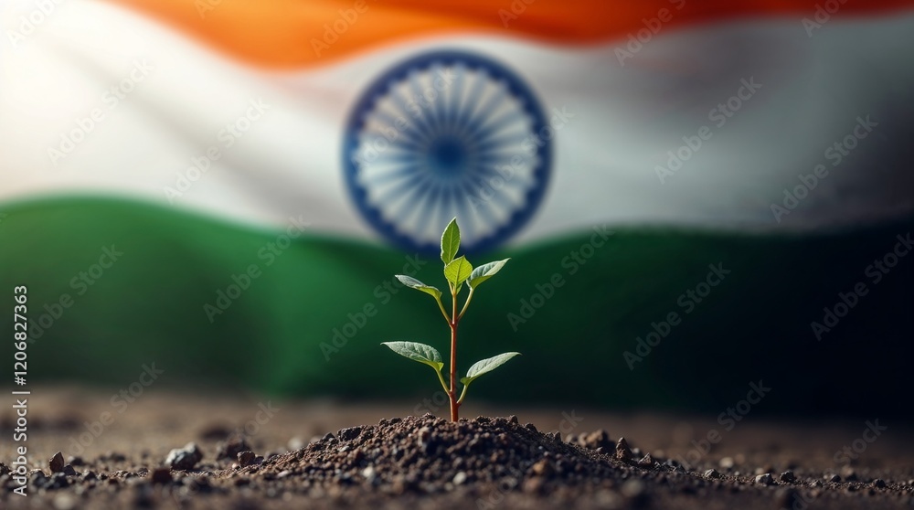 Indian flag with a small sapling in soil symbolizing growth and hope ...