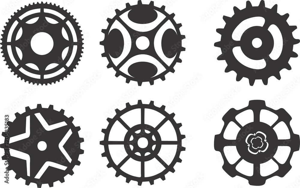 Hand drawn realistic 3d gear and bicycle stars with transparent ...