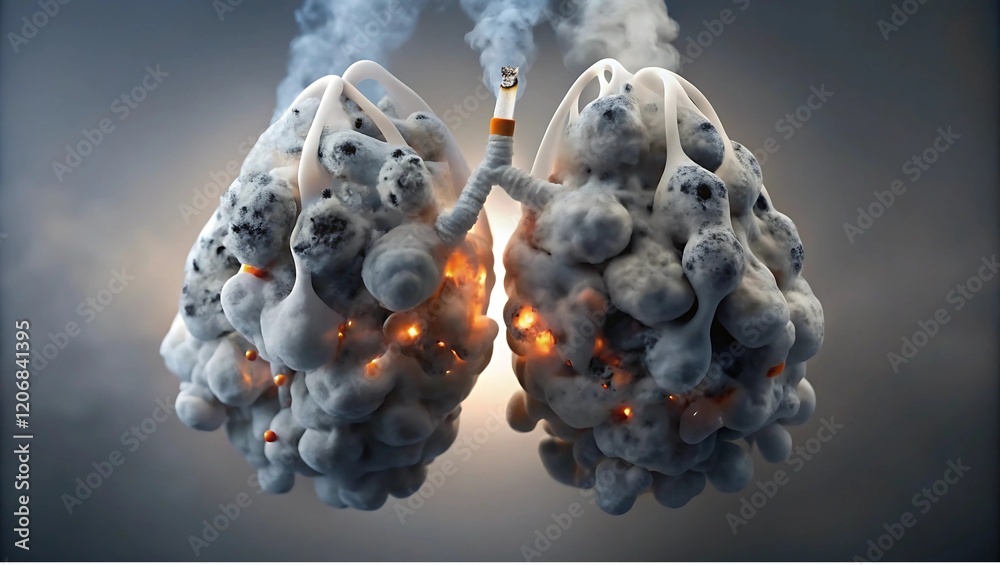Smoking Effects on Lungs with Burning Damage, Symbol of Tobacco ...