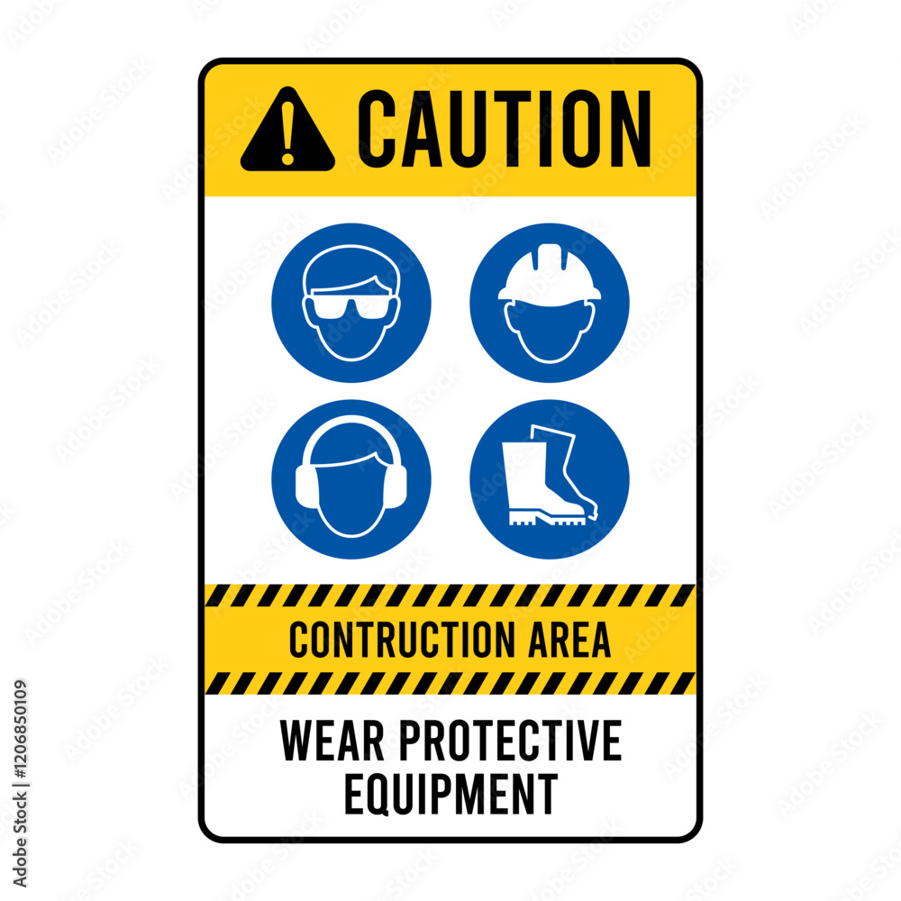 Safety equipment sign icon set. Mandatory construction and industry ...