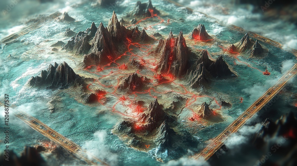 Volcanic Archipelago Fantasy Map: A Digital Painting of a Fictional ...