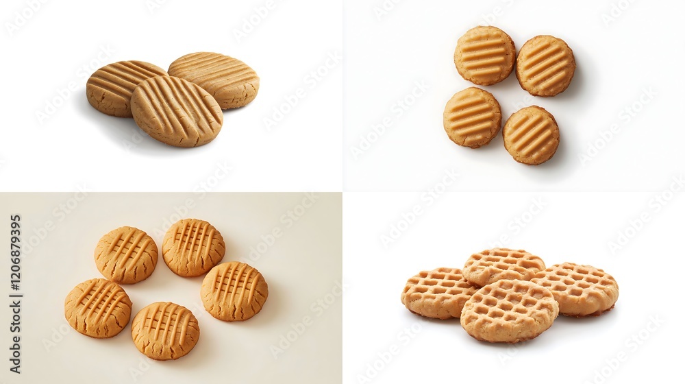 Four different types of cookies on a white background. The cookies vary ...