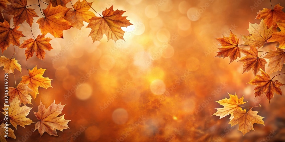 Spooky autumn leaves against a warm orange background with a subtle ...