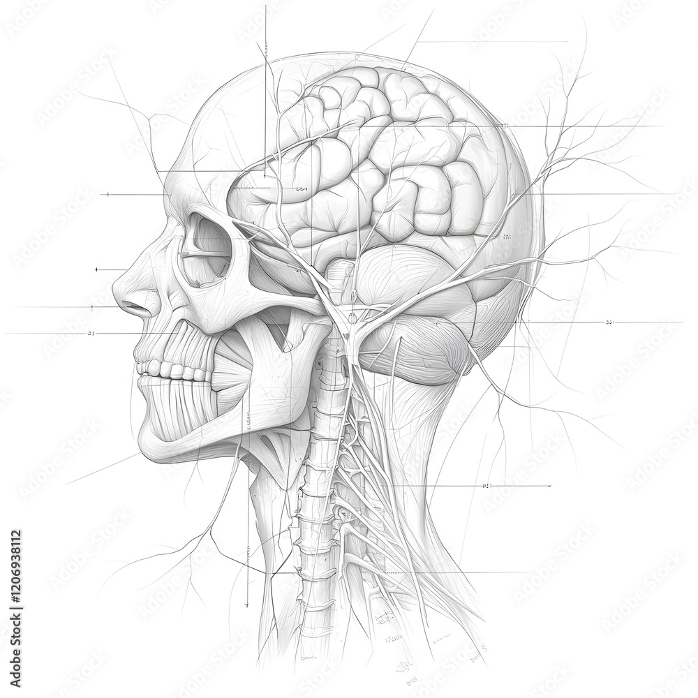 Anatomical study of the human skull and brain medical illustration educational context ...