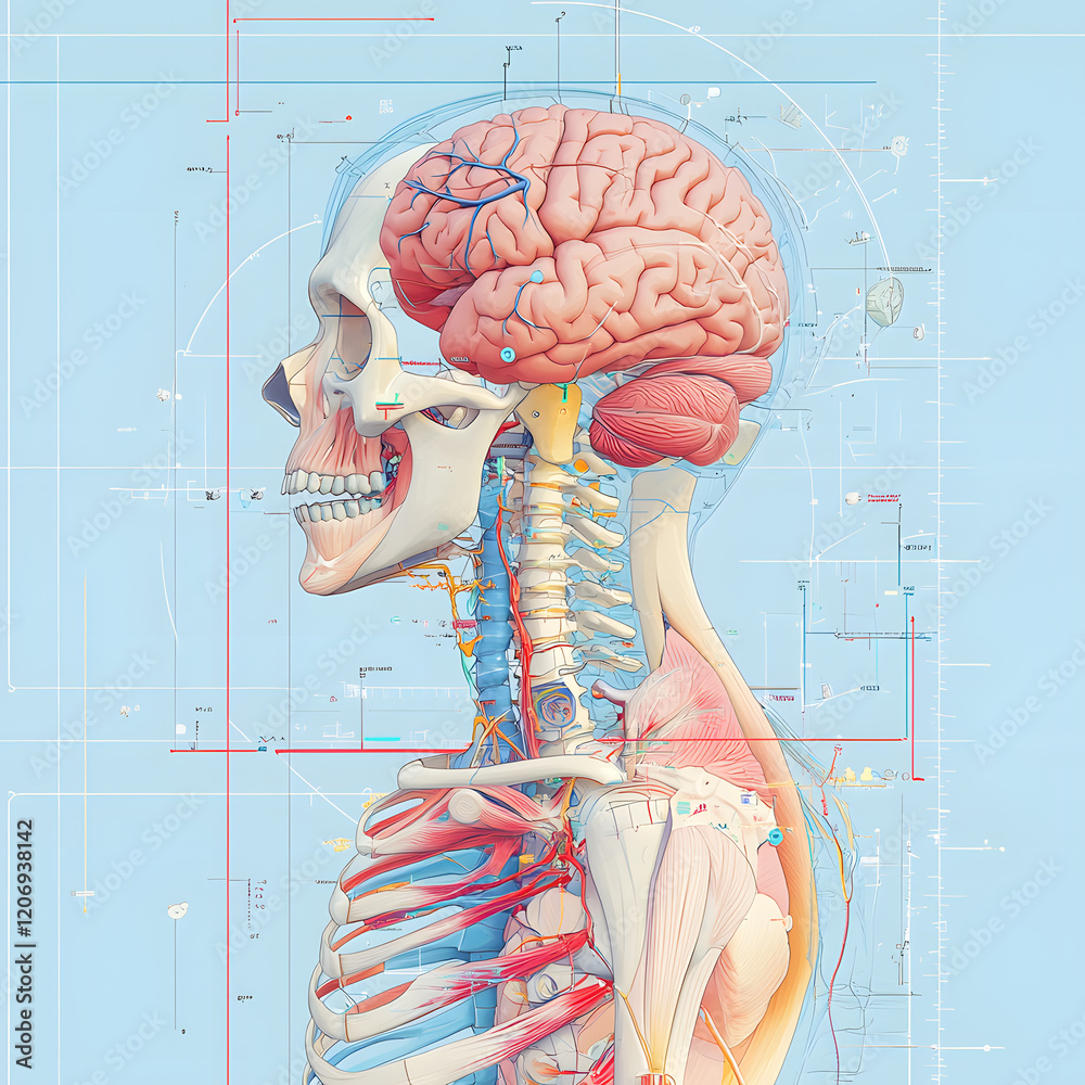 Anatomical study of the human skull and brain medical illustration ...