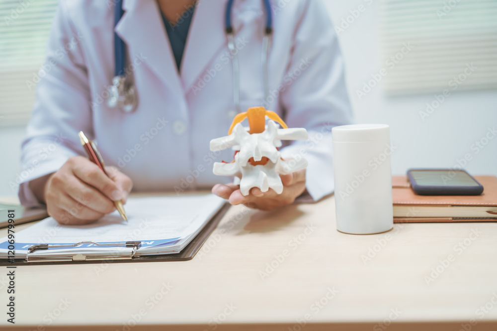 Male doctor treating bone diseases at a hospital, discussing scoliosis ...