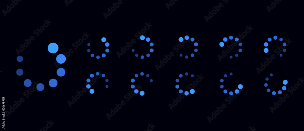 Futuristic circular loading progress bars vector set, digital screen or game control panel ...