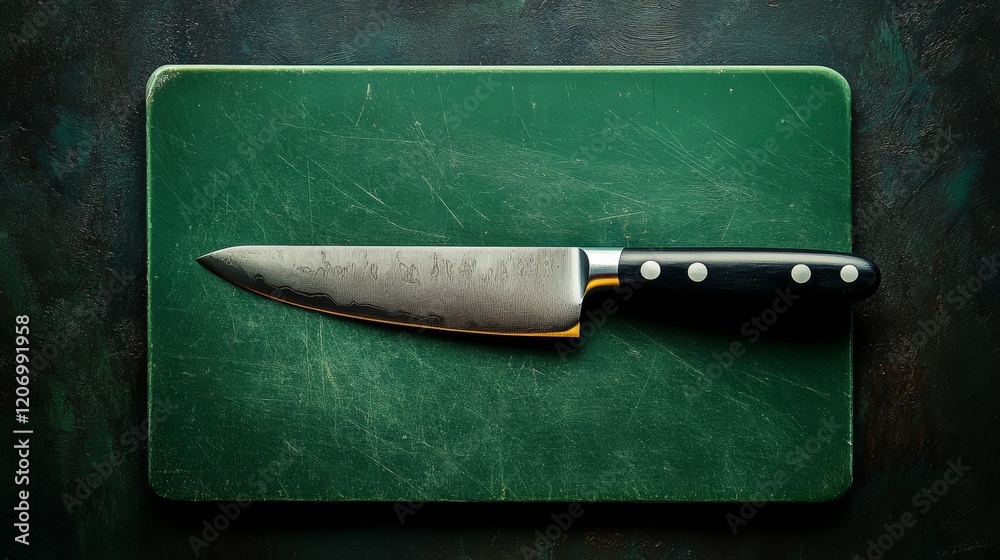 33.A minimalist setup with a sharp kitchen knife laid perfectly ...