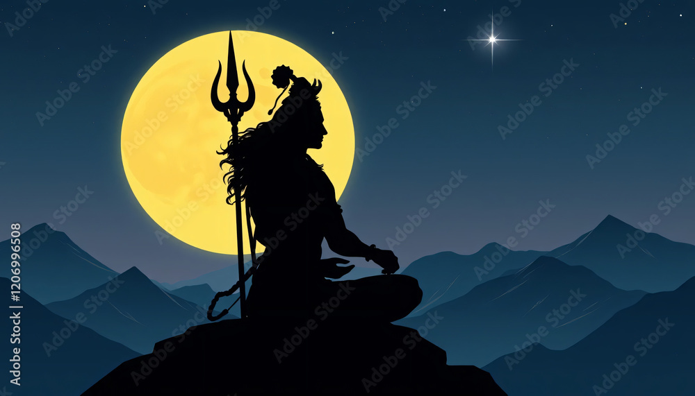 Silhouette Lord Shiva (Mahadev or Bholenath ) with Trishul and Crescent Moon: An Artistic ...