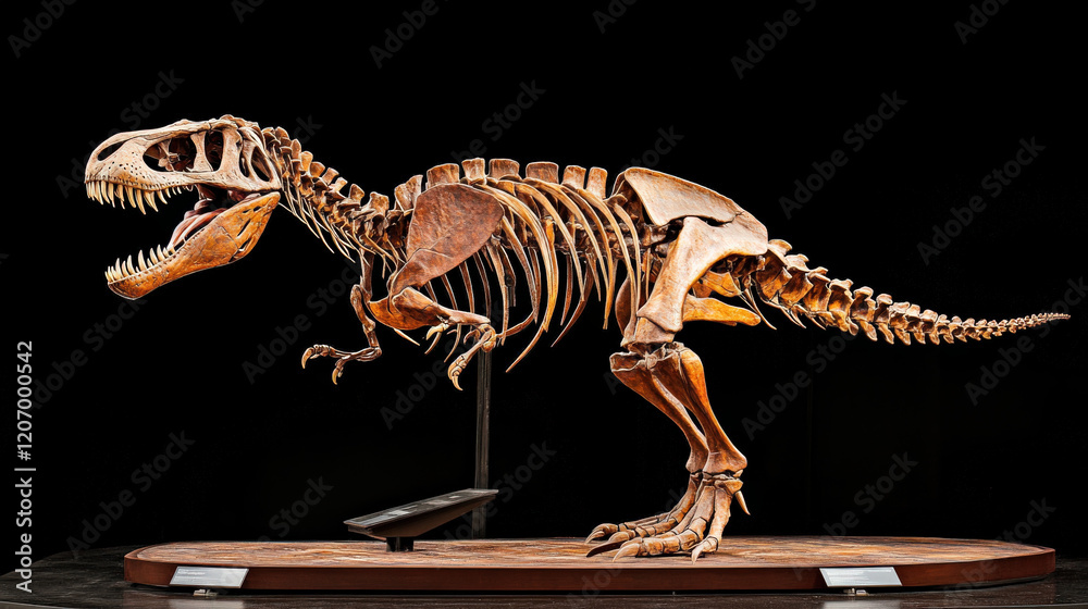 Tyrannosaurus rex fossil skeleton displayed museum, showcasing its ...