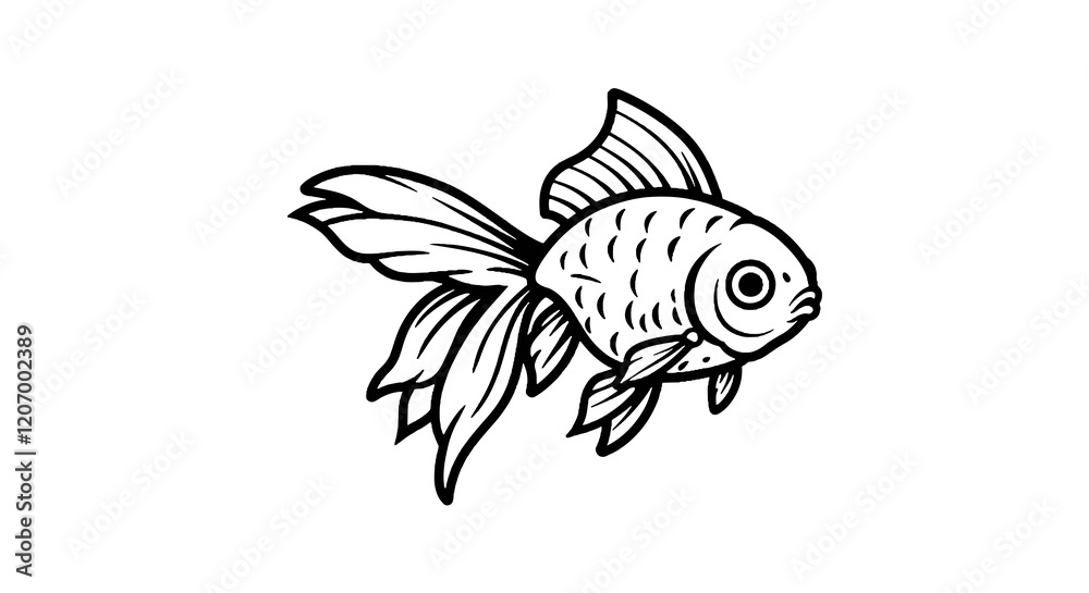 Ilustración de Stock Goldfish clipart black and white. A simple and ...