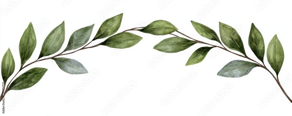 Watercolor Green Leaves Arch Botanical Illustration, Greenery, Frame ...