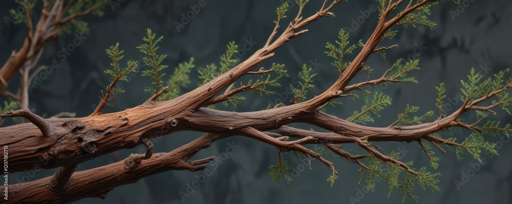 African cedar branch with visible resin ducts, cedar branch, plant ...