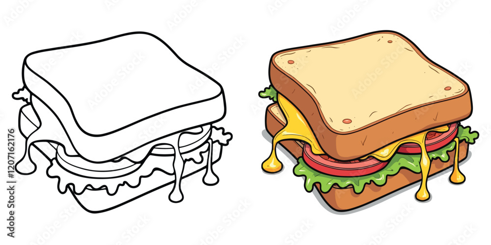 Grilled Cheese Sandwich Line Art Vector Illustration Black and White ...