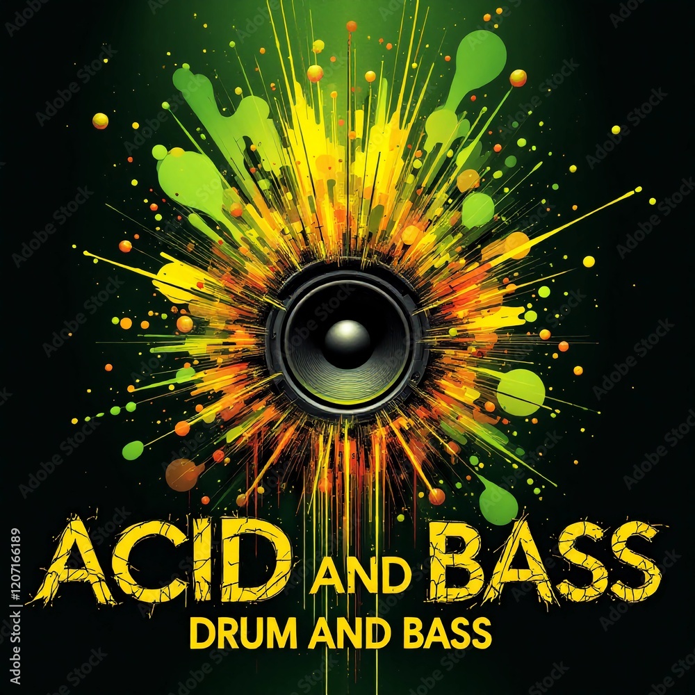 Vibrant explosion of sound and color in a drum and bass artwork ...
