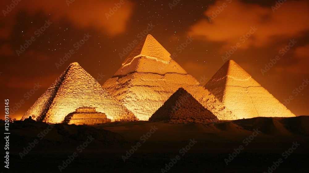 perspective shot of the Pyramids of Giza, showing their alignment with ...