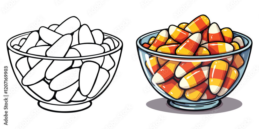 Candy Corn Line Art Vector Illustration Black and White with Coloring ...