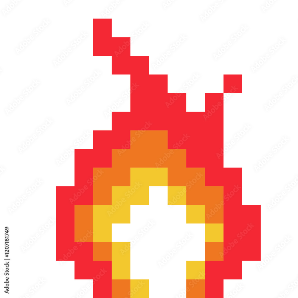 Fire pixel art icon. 8 bit fire icon. Pixel Game Outline Contoured ...