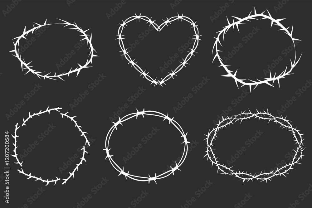 Thorn stem vine plant with spikes simple border frame oval y2k creepy ...