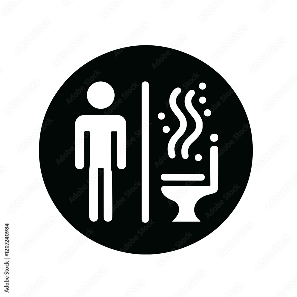 Stylized black-and-white illustration of restroom symbols for men and a ...