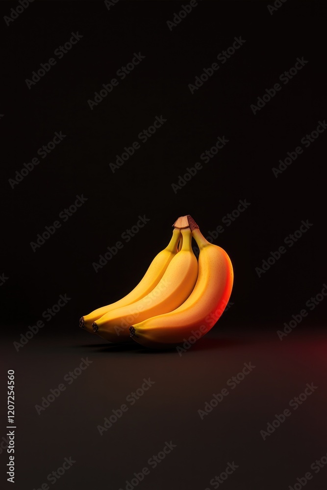 low-key lighting highlights bundle of ripe bananas golden-yellow skins ...