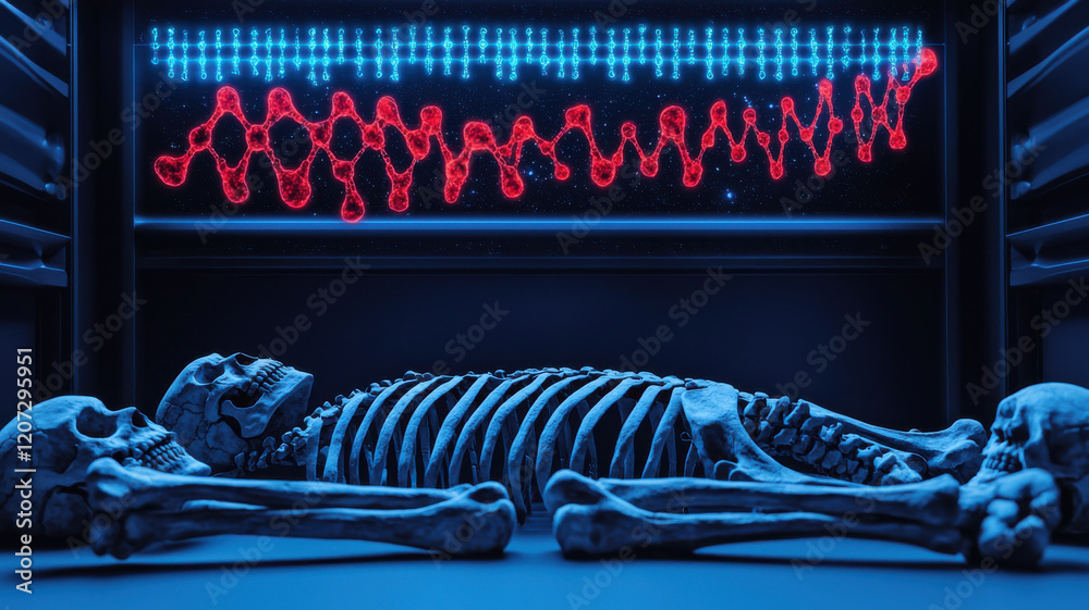 DNA Bridging Past and Present Concept, dramatic depiction of ancient ...