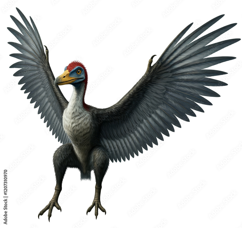 Realistic depiction of Archaeopteryx with wings spread wide isolated on ...
