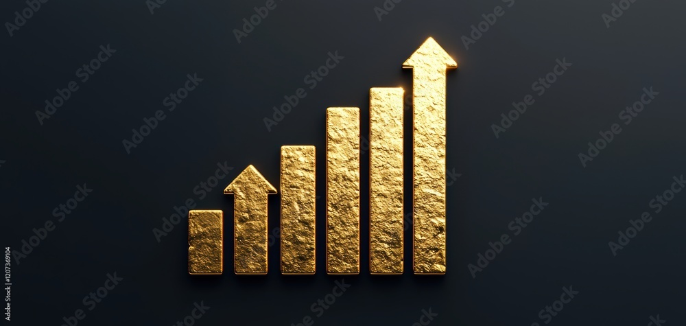 Golden candlestick chart with a glowing, upward trend on a dark ...