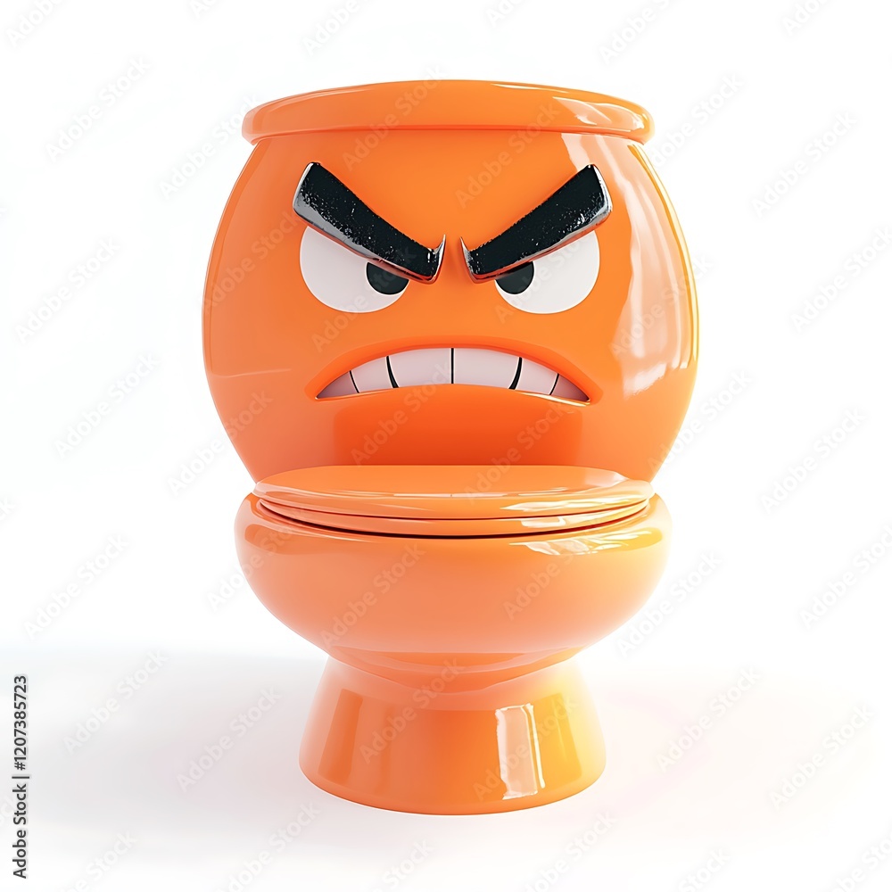 Angry toilet emoji with bright orange hues, isolated, white background ...