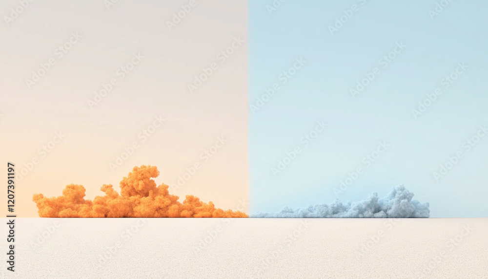 Climate change and pollution to global warming. Surreal landscape split ...