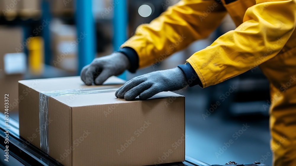 Employee Sealing a Box for Safe Transportation in Warehouse Environment ...