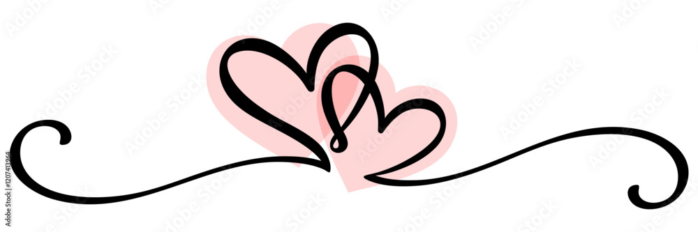 Love hearts continuous one line drawing, black and white heart clipart ...