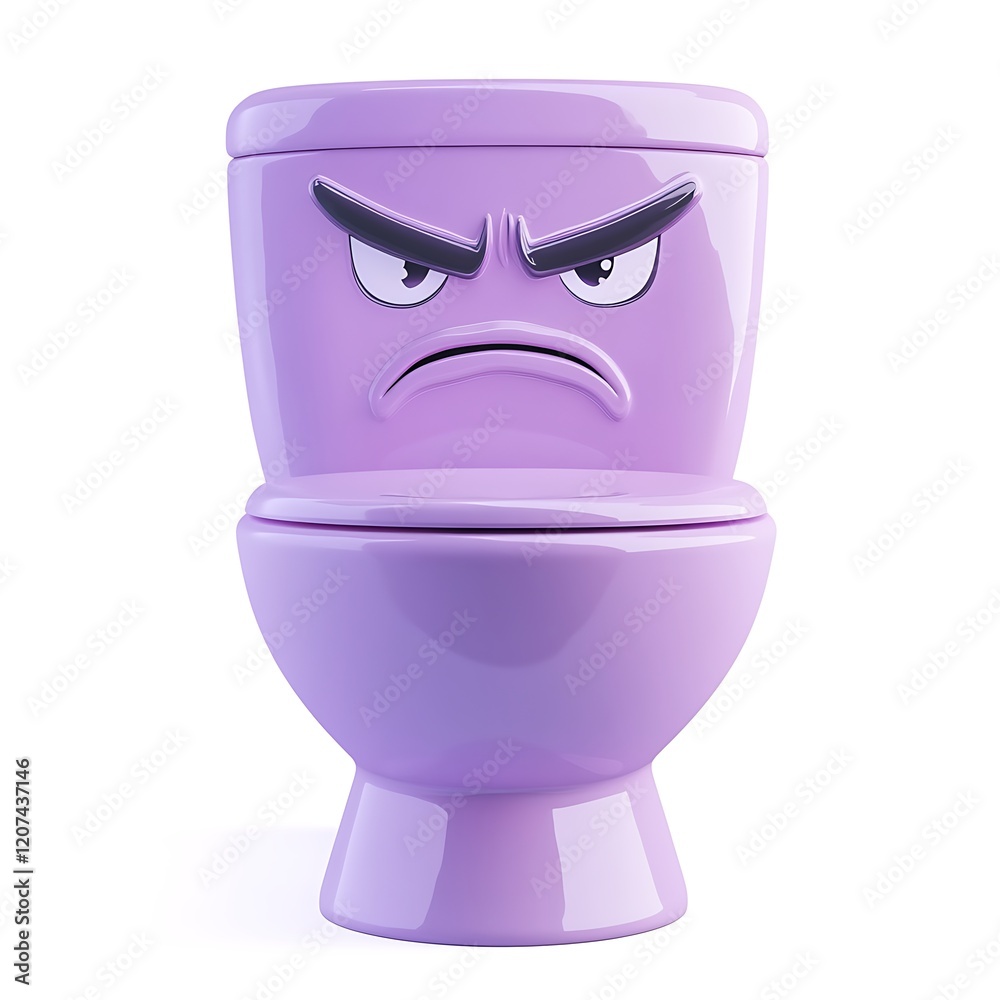 Angry toilet emoji in purple, isolated on pure white background, ultra ...