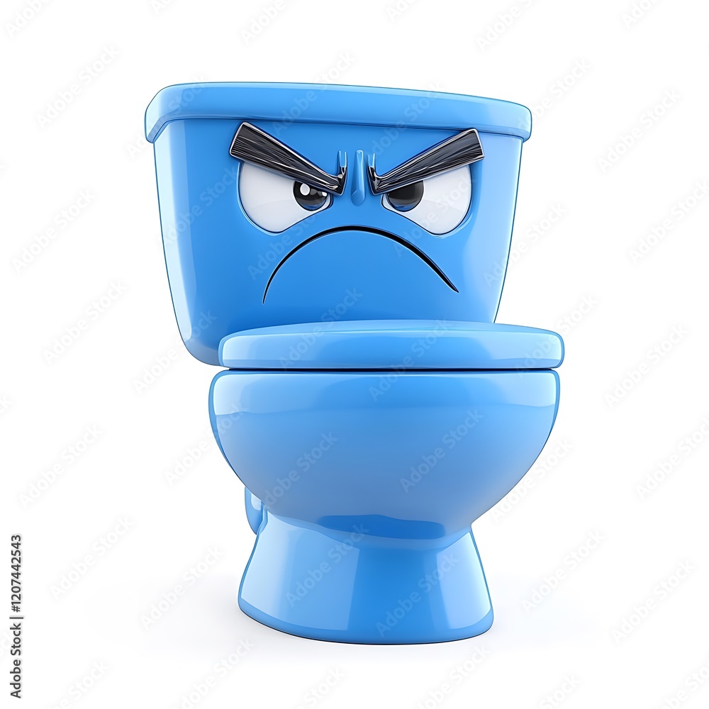 Angry toilet emoji in vibrant blue, realistic high-definition details ...