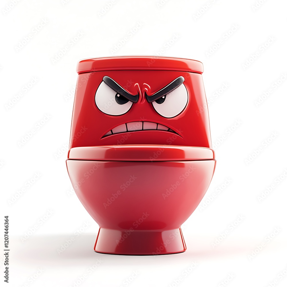 Angry toilet emoji on a white background, high definition, vibrant red ...