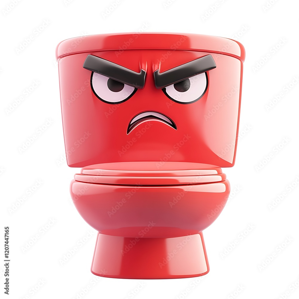 Angry toilet emoji on a white background, high definition, vibrant red ...