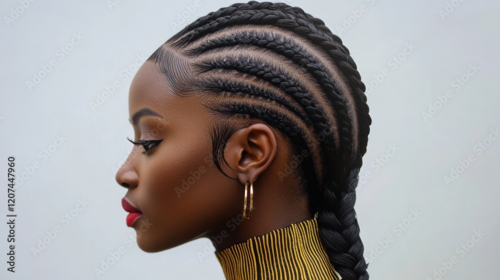 Cornrow braids with creative patterns, styled into a sleek design ...