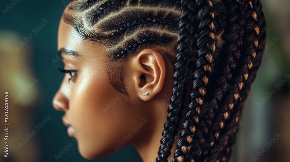 Cornrow braids with creative patterns, styled into a sleek design ...